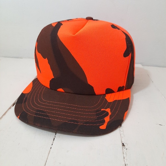 Accessories | Vintage Camouflage Orange Snapback Hat Made In Usa Clean ...